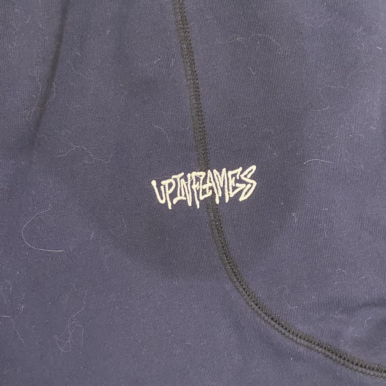 navy reverse stitch up in flames joggers size medium... - Depop