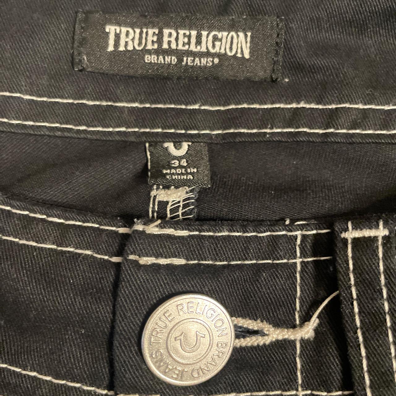 True Religion black and white baggy cargo jeans... | Depop