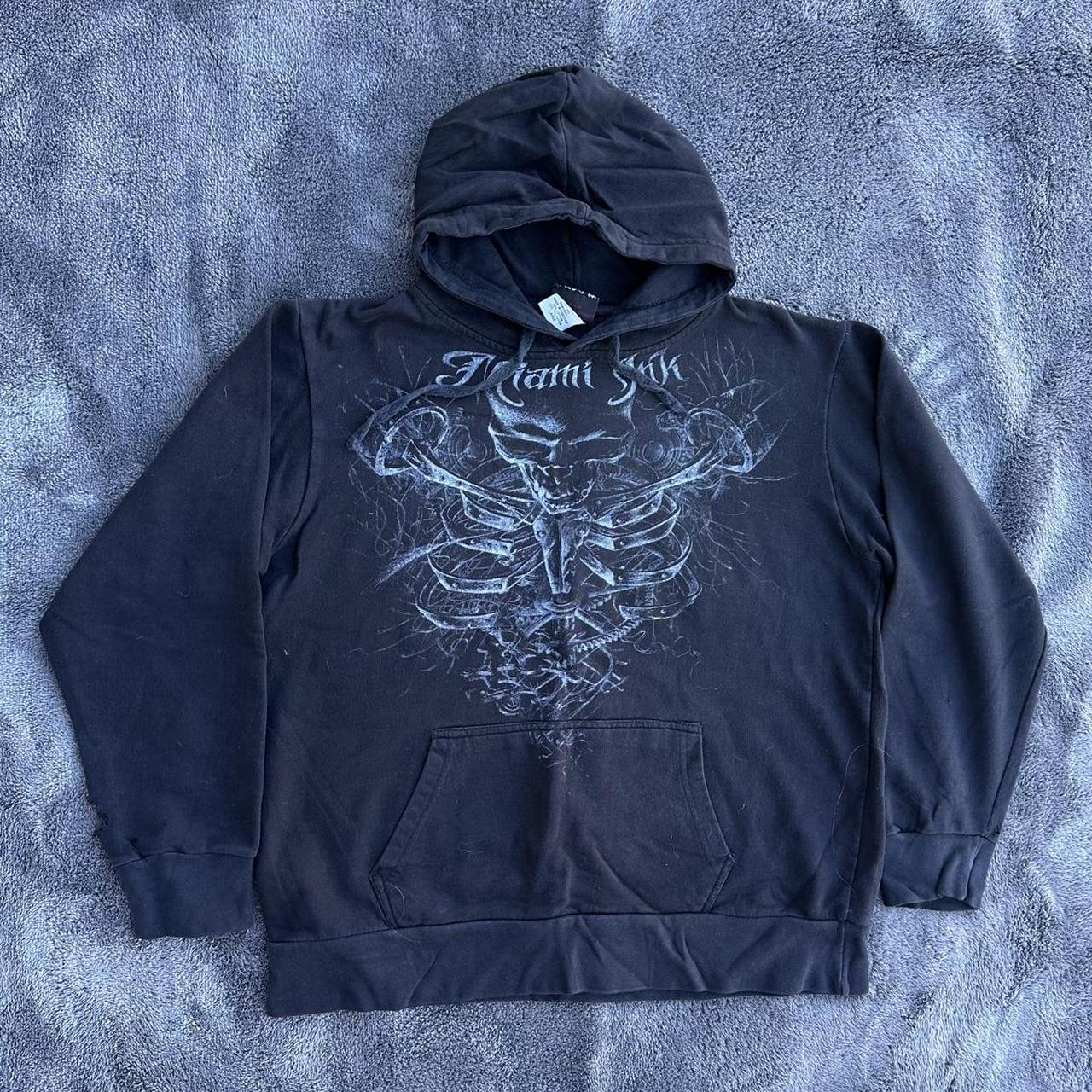 Miami Ink Pullover Skull Hoodie Sweatshirt Size... - Depop