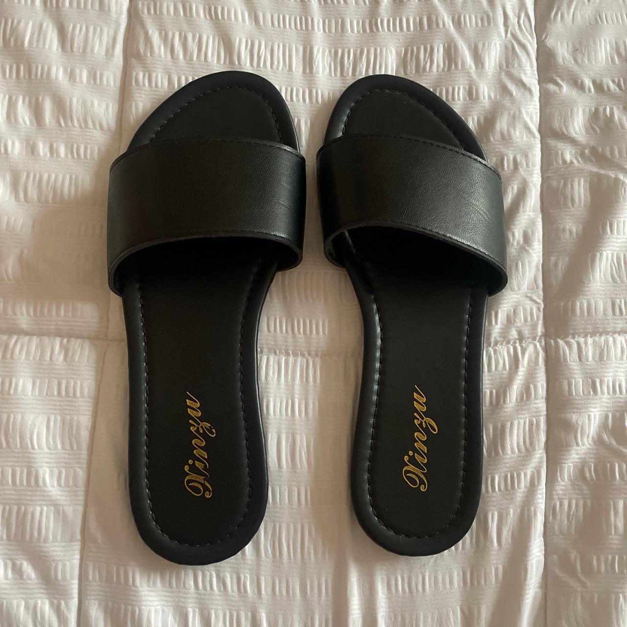 black sandals / chanclas womens size 8 worn once, in... - Depop