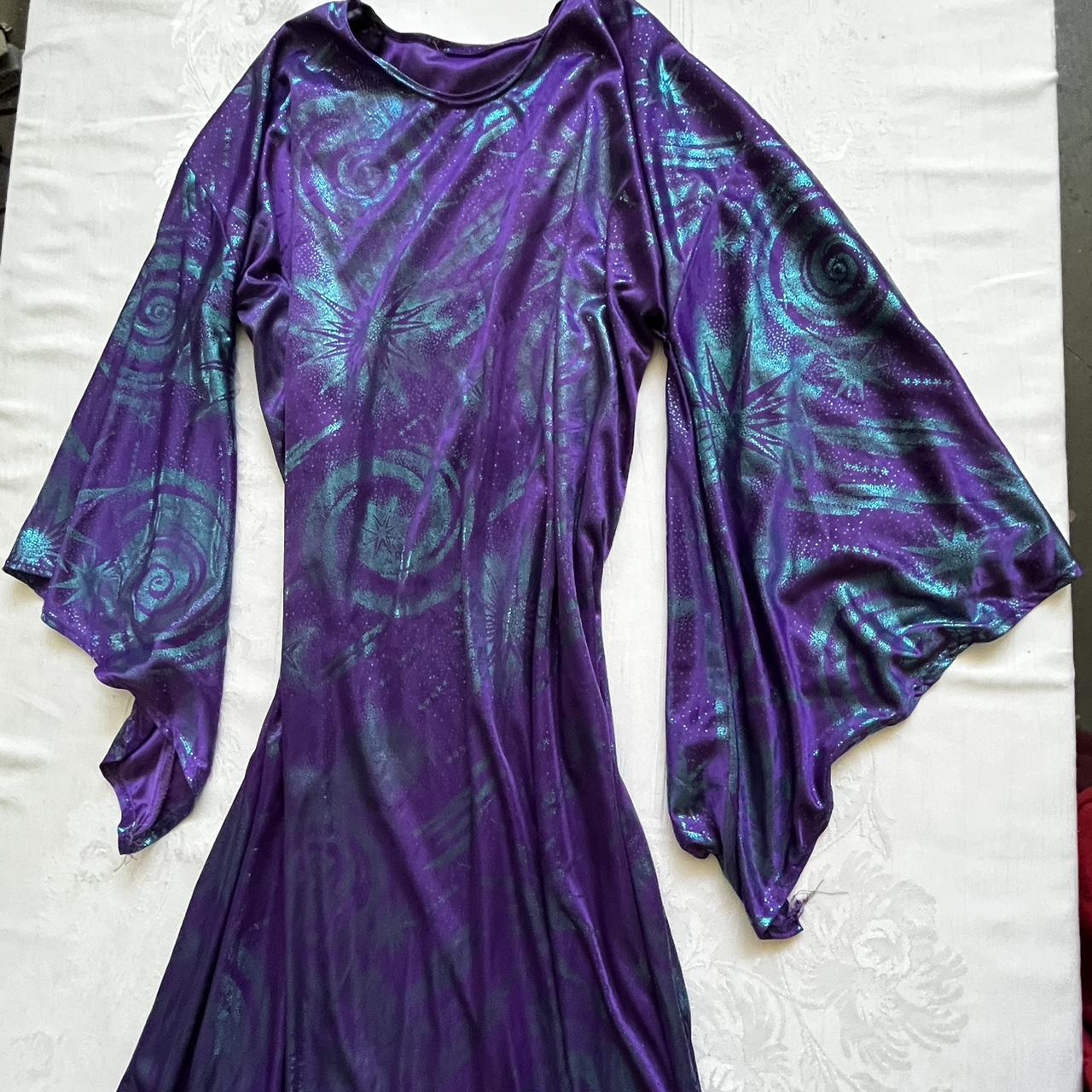 Purple silky wizard gown with shiny blue swirls and... | Depop