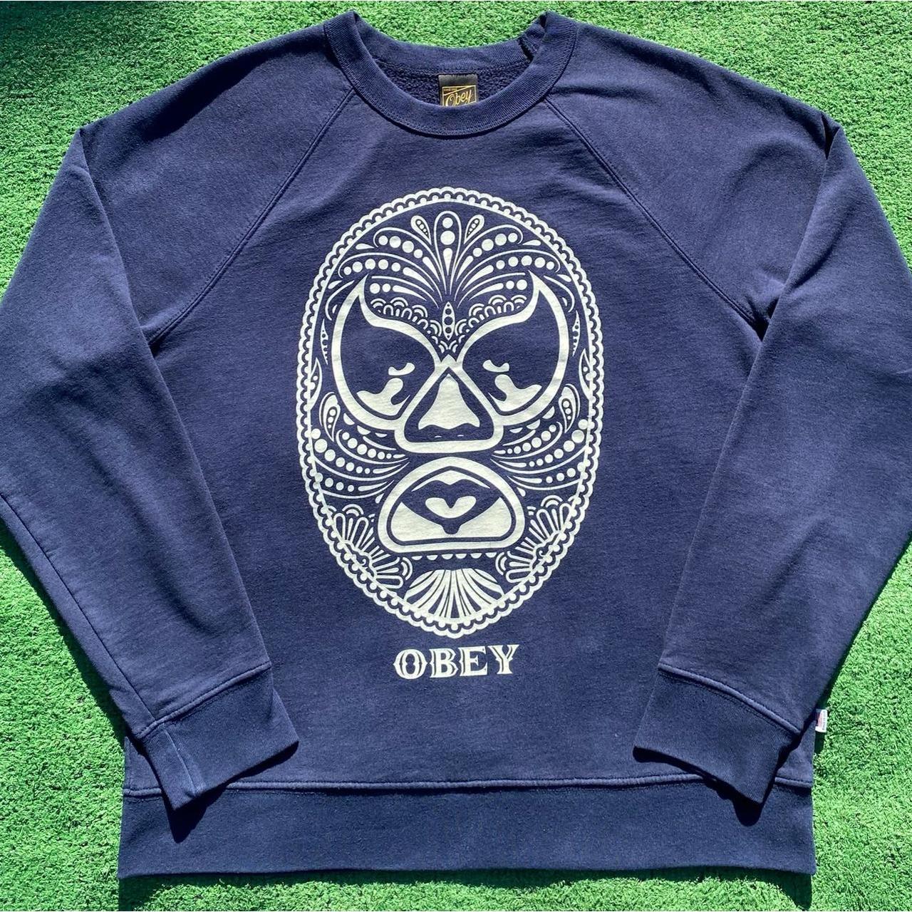 Obey Men's Navy and Cream Sweatshirt | Depop