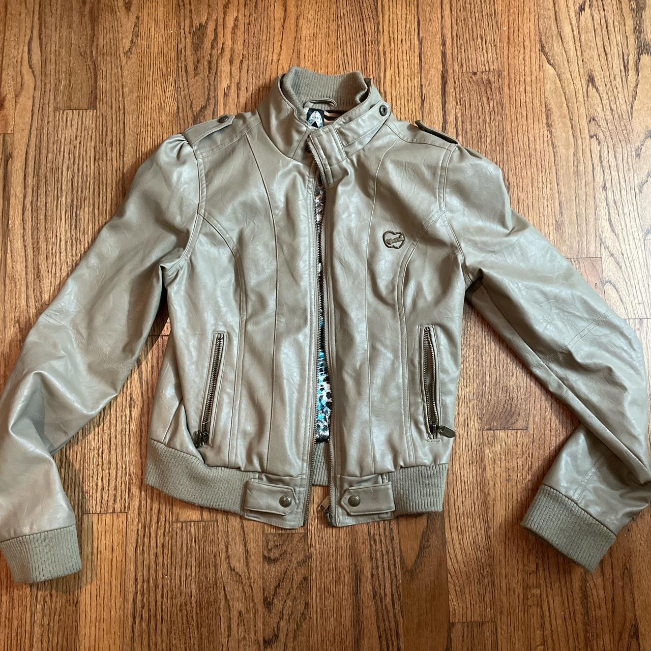 Apple bottom jeans jacket vintage cargo leather... - Depop