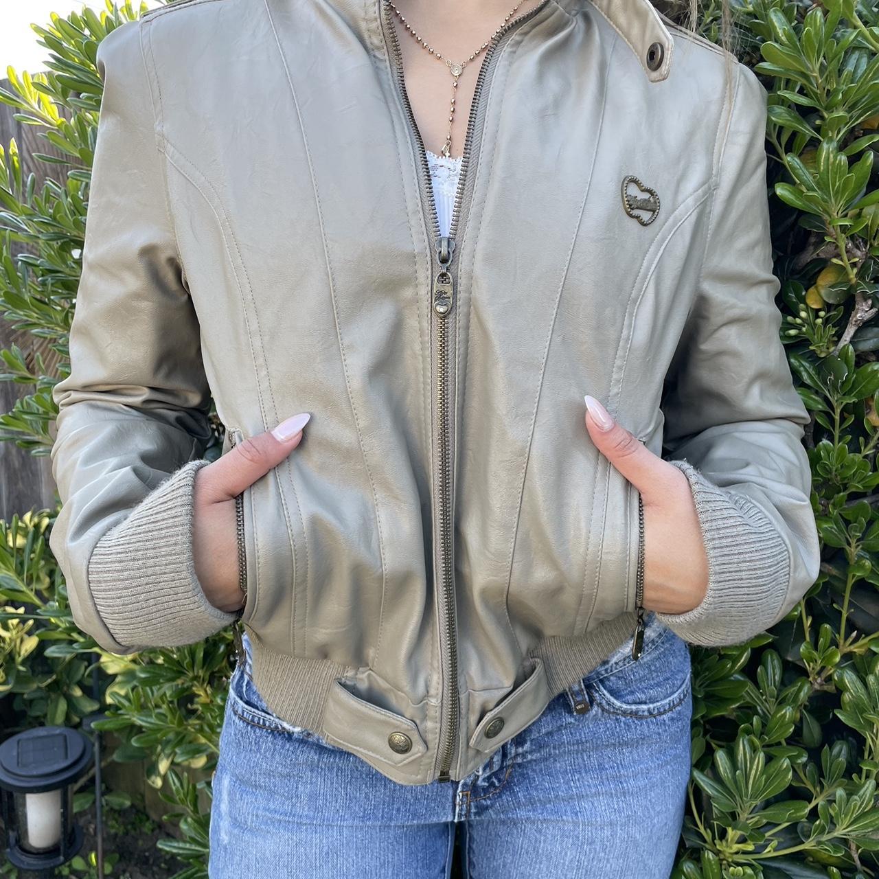 Apple bottom jeans jacket vintage cargo leather... - Depop