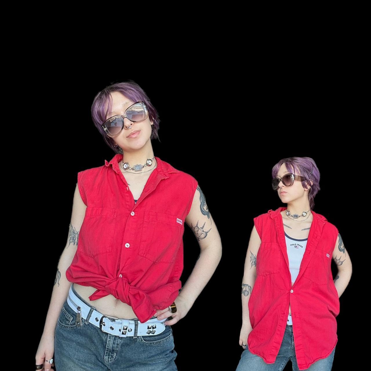 red vintage button up vest by bongo ⭐️ incredibly... - Depop