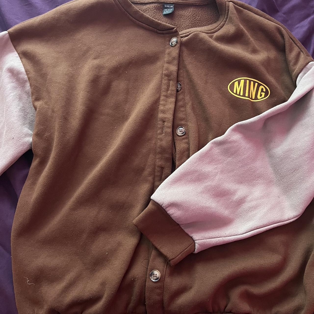 Large brown varsity jacket shein - Depop