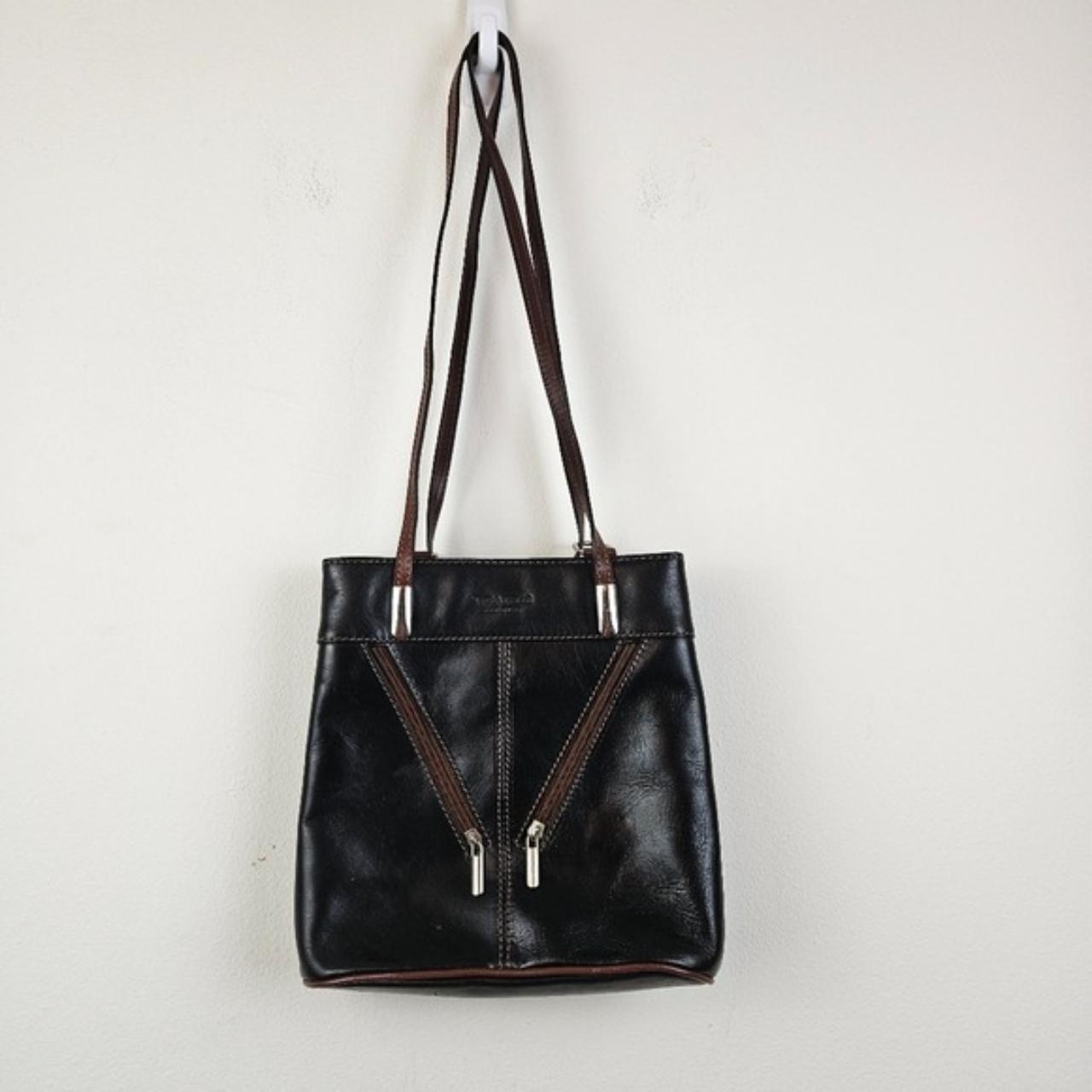 VERA PELLE Leather Small Shoulder Bag black brown... - Depop