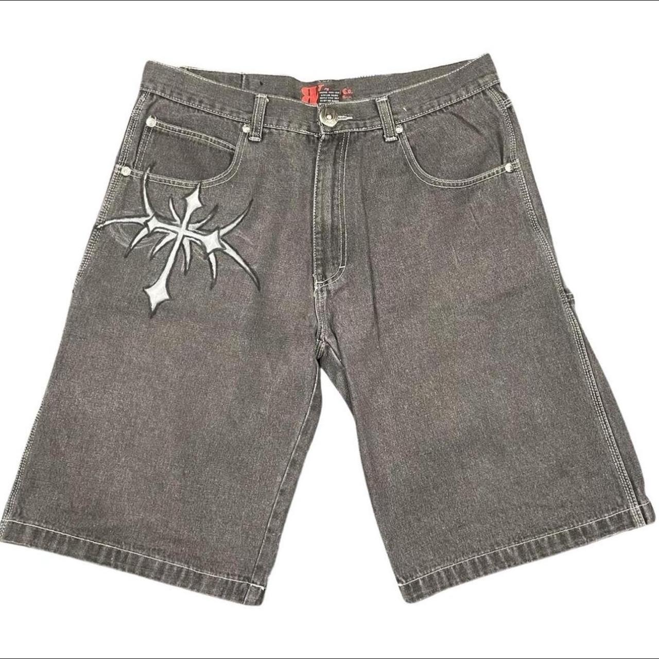 ☠︎ cyber cross baggy jorts ☠︎ ☠︎ alt alternative emo... - Depop
