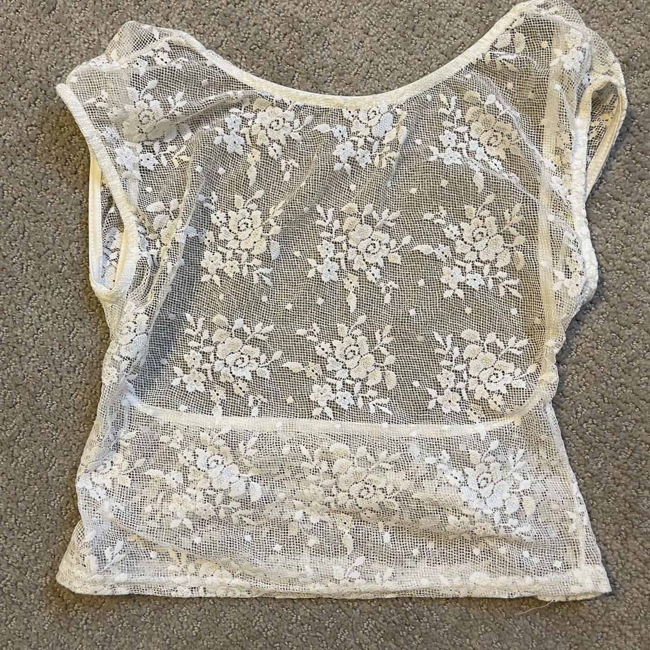 open back white mesh/lace top worn once #meshtop... - Depop