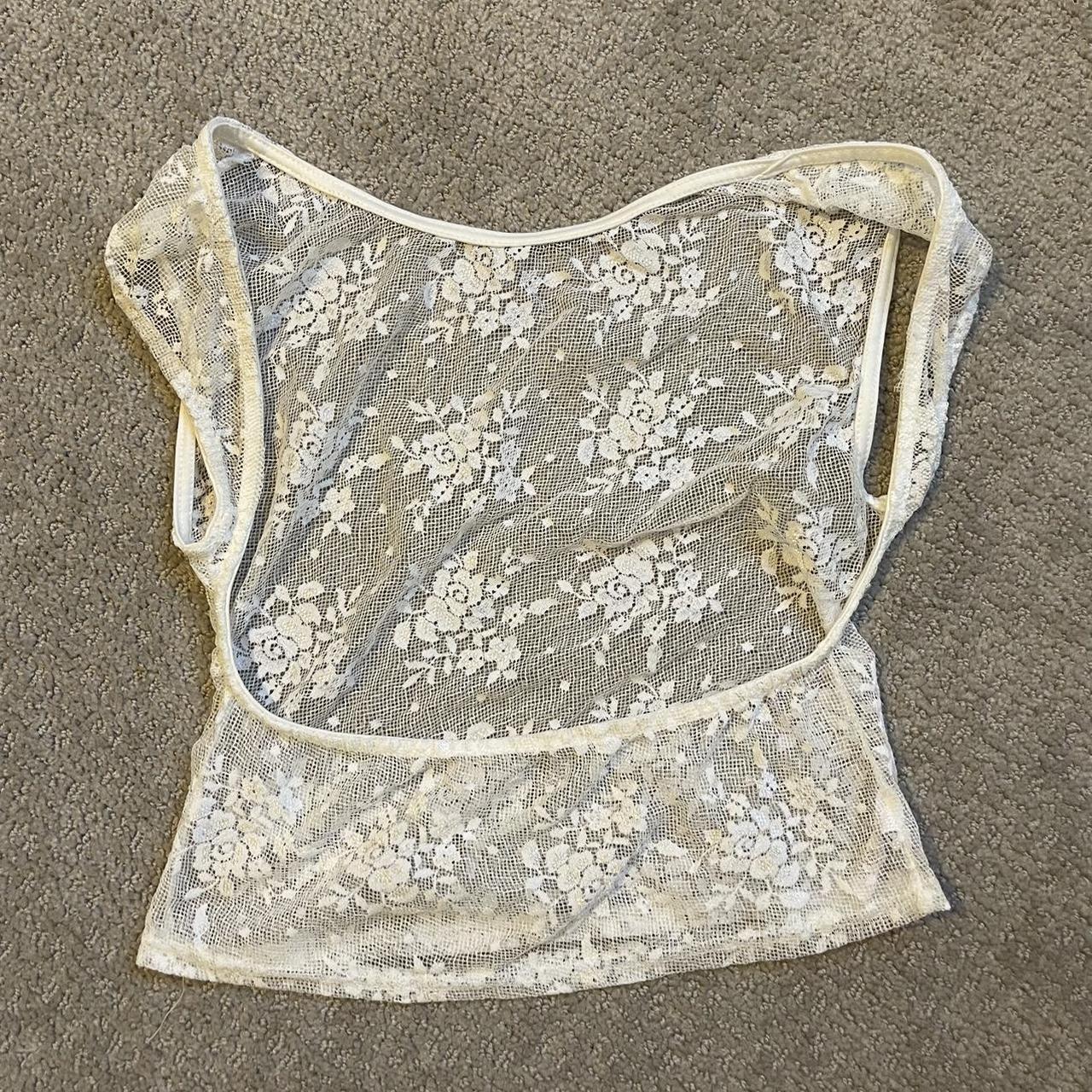 open back white mesh/lace top worn once #meshtop... - Depop