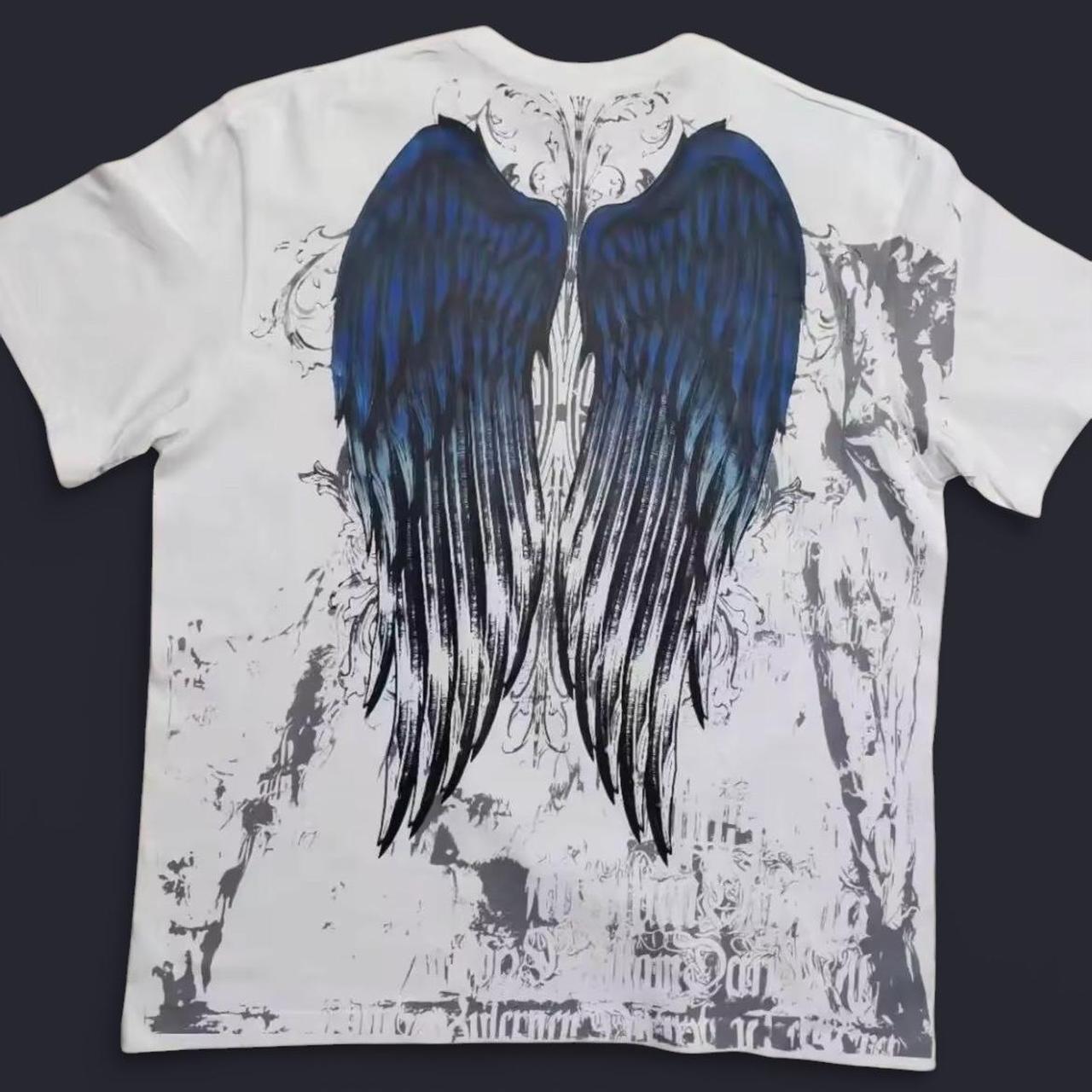 Affliction white and black wing tee Size L Fast... | Depop