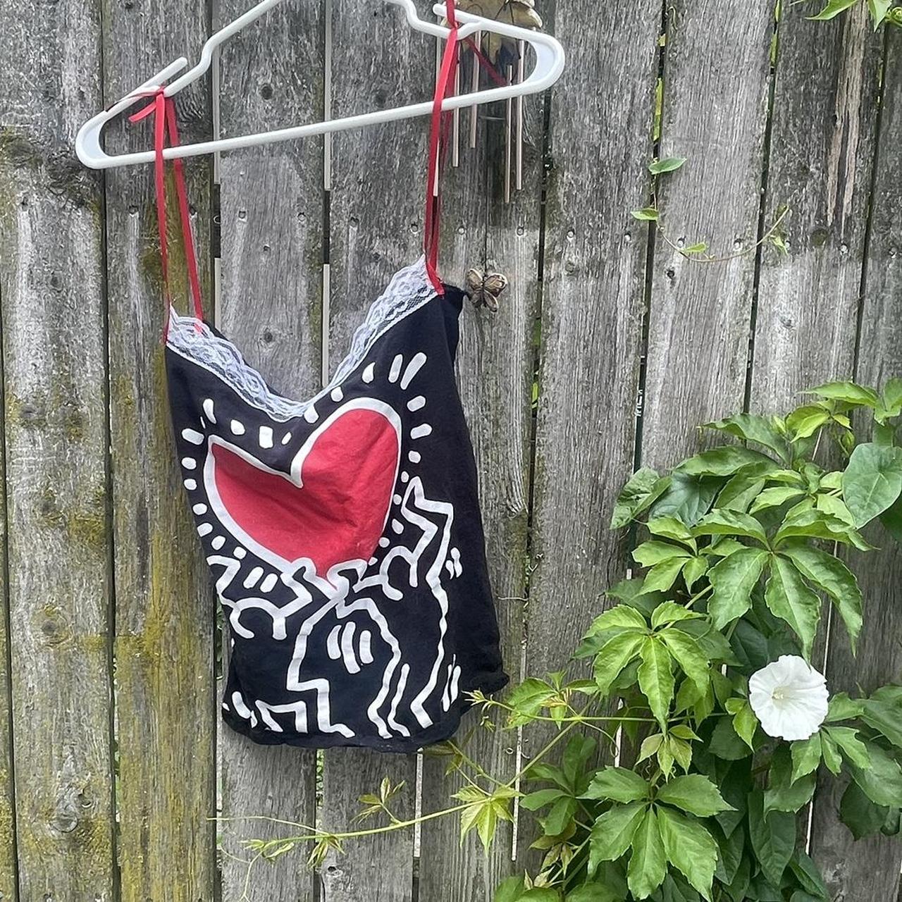 Pre-loved reworked Keith Haring top with adjustable... - Depop