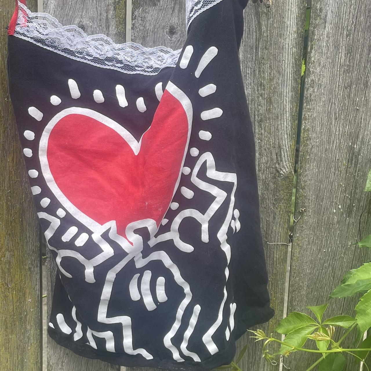 Pre-loved reworked Keith Haring top with adjustable... - Depop