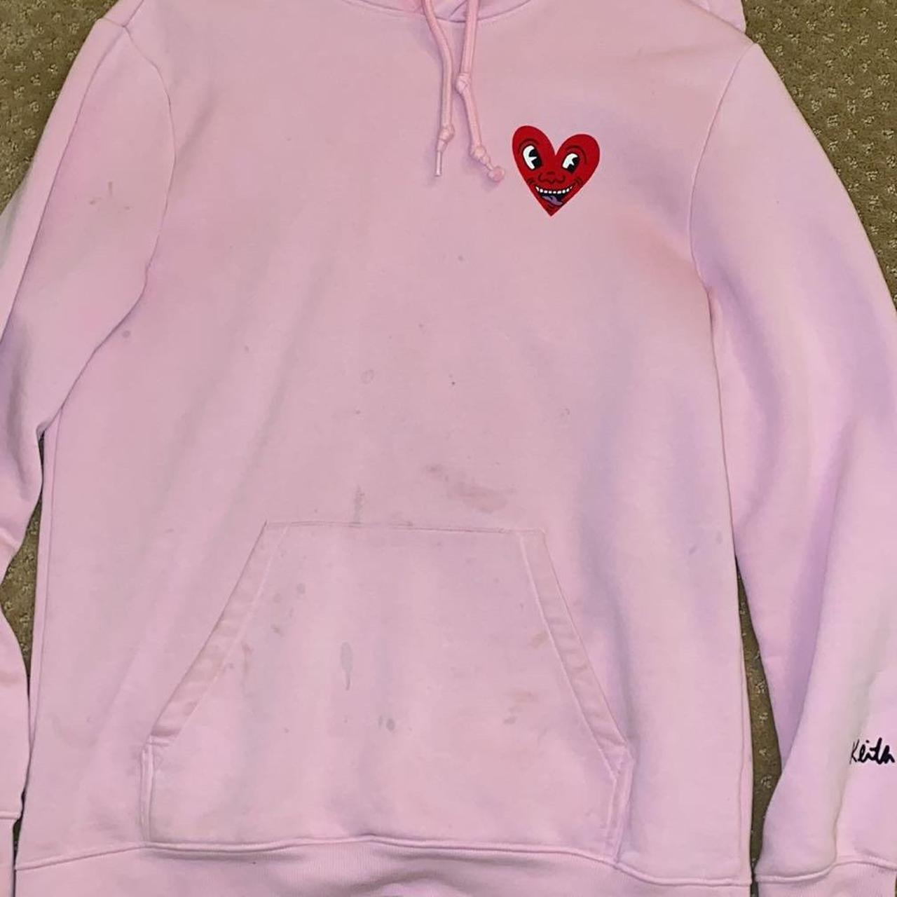 Pink Keith Haring hoodie Cute heart on front and... - Depop