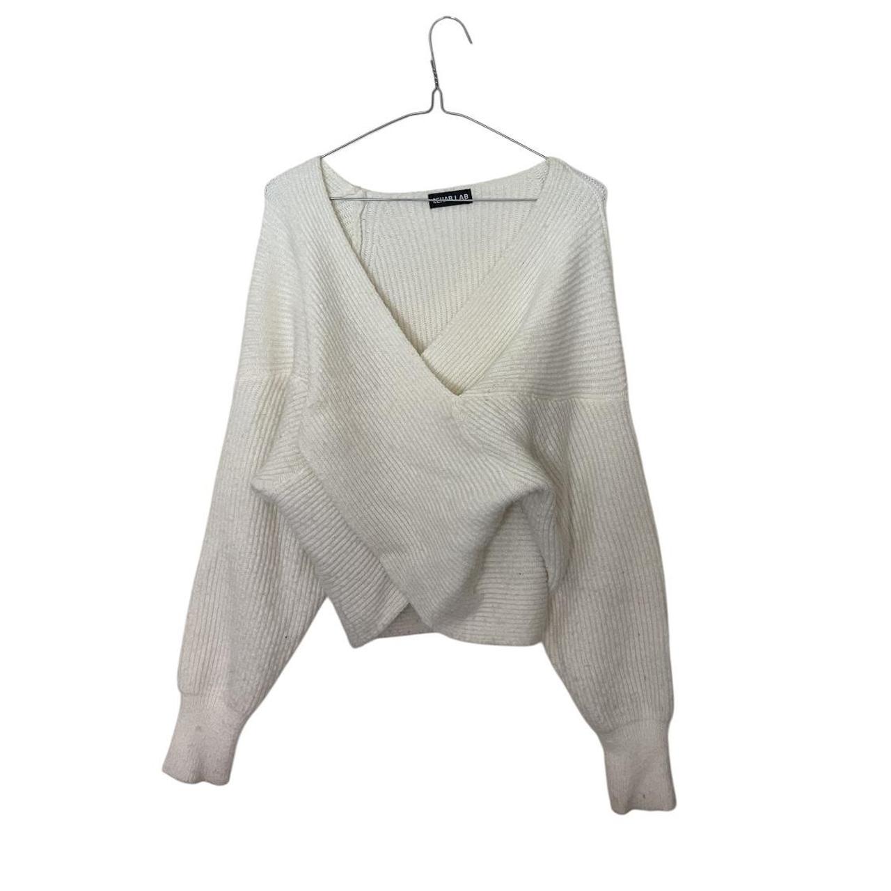White crossover knit sweater by Rehab Lab Relaxed... | Depop