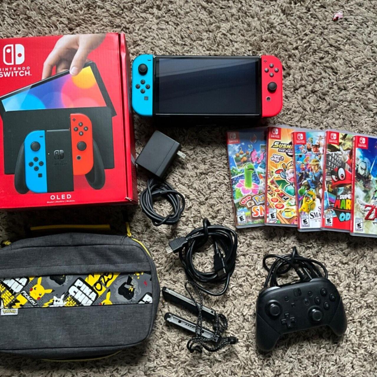 Nintendo Switch OLED Model Black/Neon Red/Neon BUNDLE - Depop