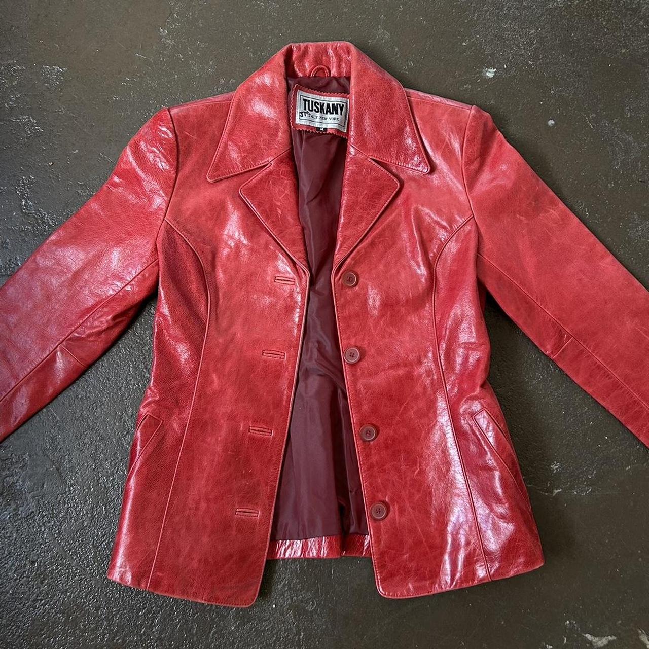 vintage tuskany red genuine leather jacket