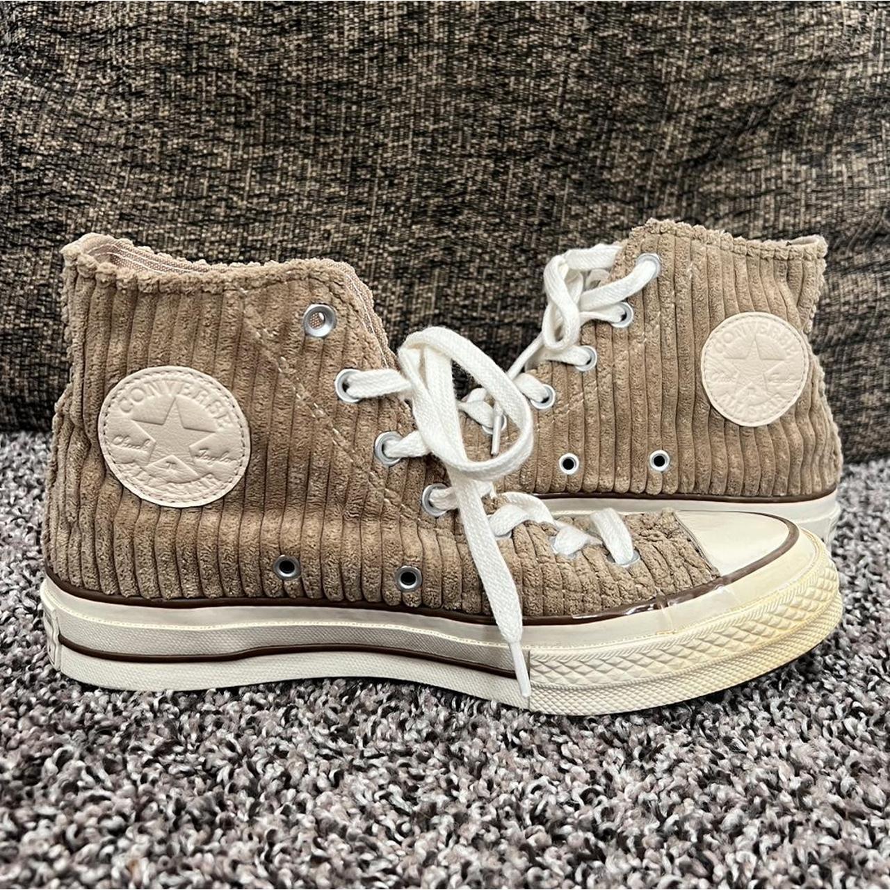 super cute corduroy brown high top converse womens... - Depop