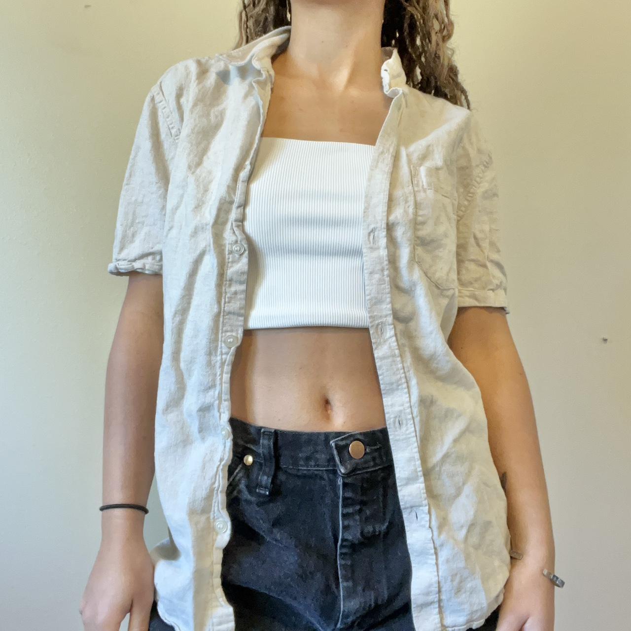 Women’s H&M Cream Button Up Plain Shirt • size S - Depop