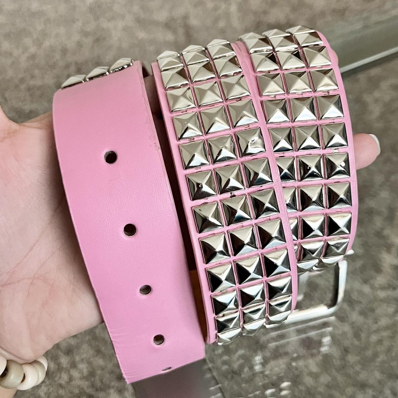 Womens Pink Studded Genuine Leather Belt • size... - Depop