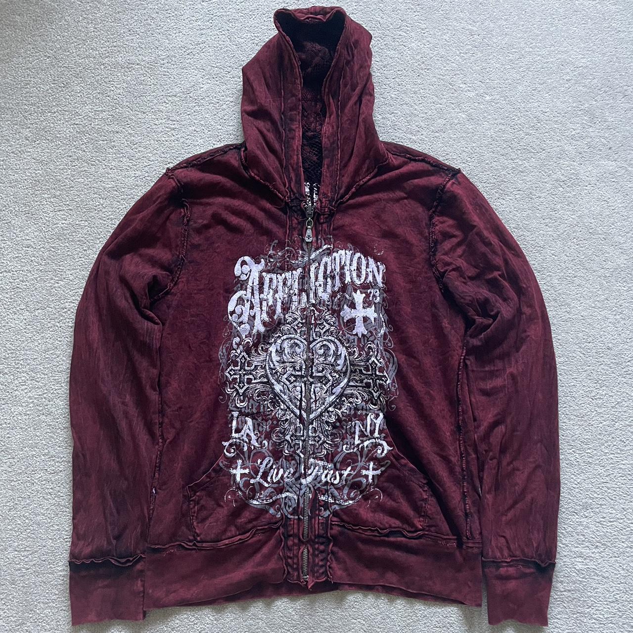 GRAIL Affliction red & black reversible hoodie, such... - Depop