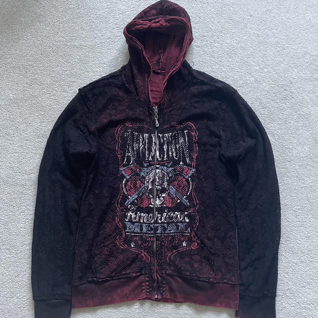 GRAIL Affliction red & black reversible hoodie, such... - Depop
