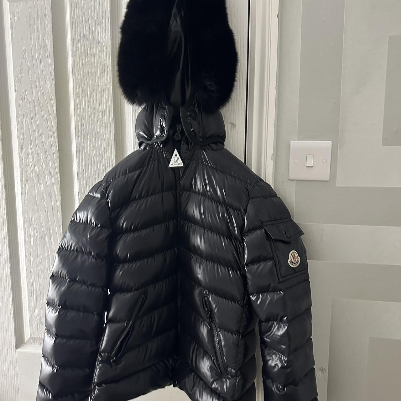 Women’s black fur moncler coat - Depop