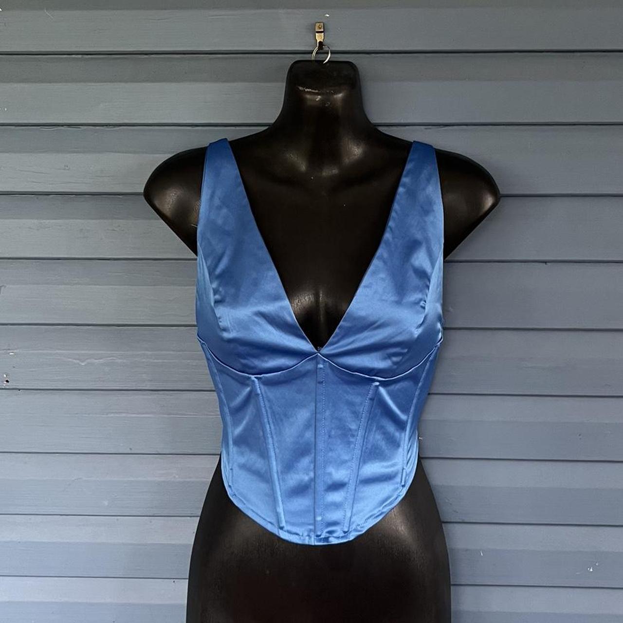 Blue Satin Corset Top Only worn once and in great... - Depop