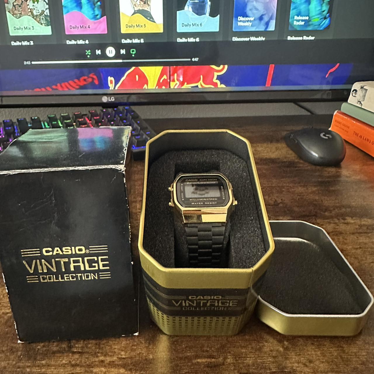 Casio Men's Black and Gold Watch | Depop
