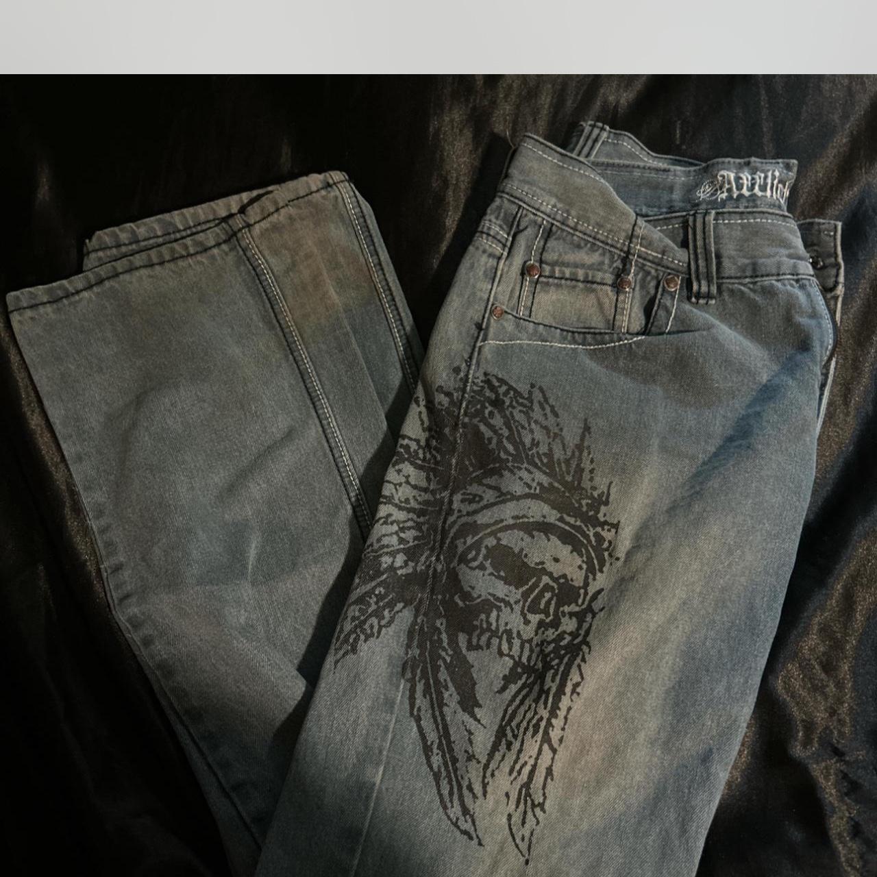 Affliction jeans with cool design and stitching - Depop