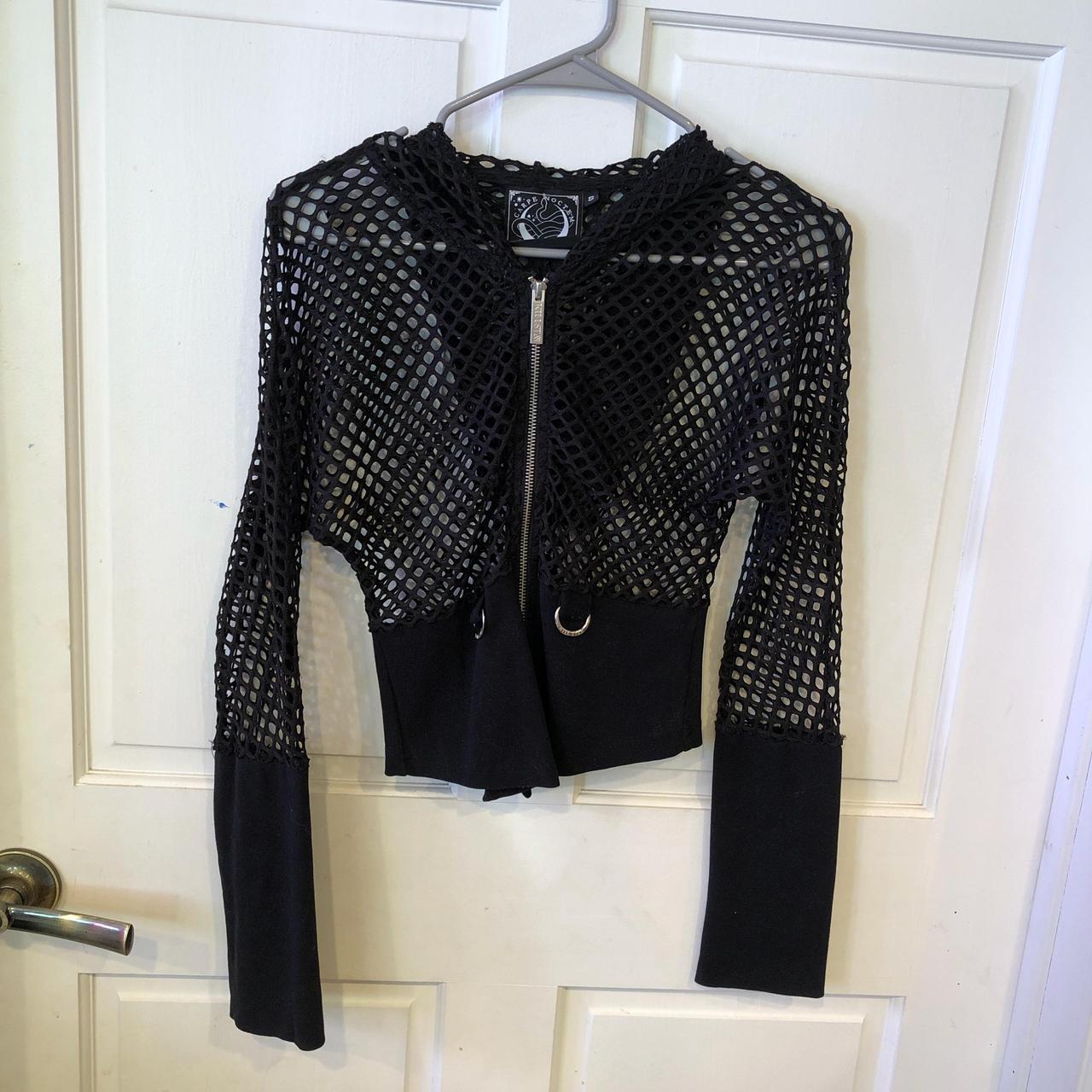 KillStar fishnet cropped hoodie with D-rings The... - Depop
