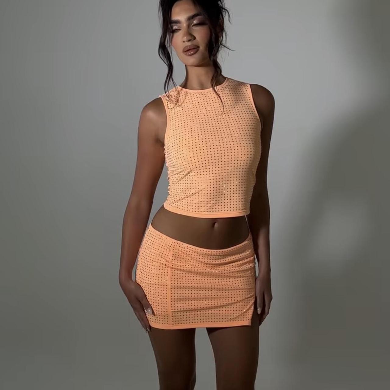Sla the label orange/Coral Shea diamanté co ord set... - Depop