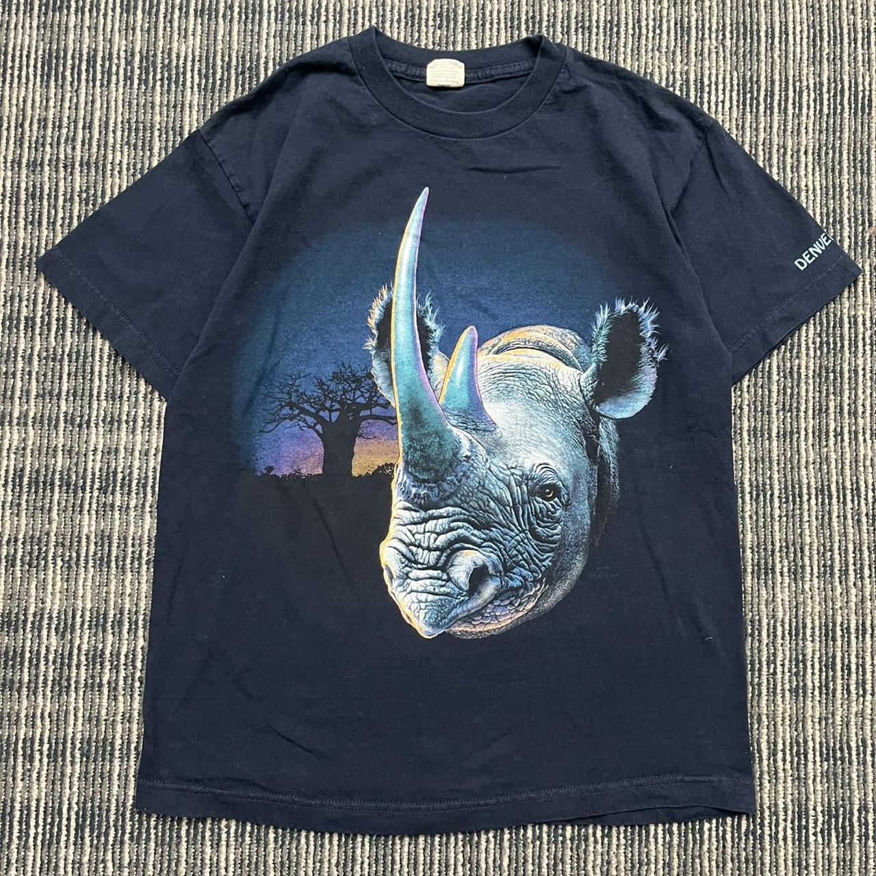 Rhino 90s Big Print Vintage Nature T-Shirt Obscure... - Depop