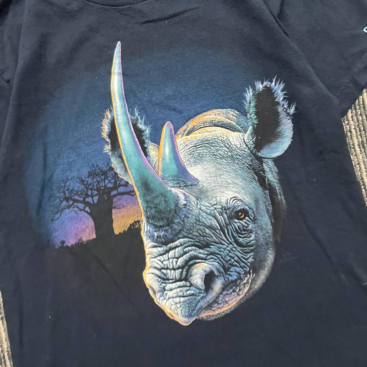 Rhino 90s Big Print Vintage Nature T-Shirt Obscure... - Depop