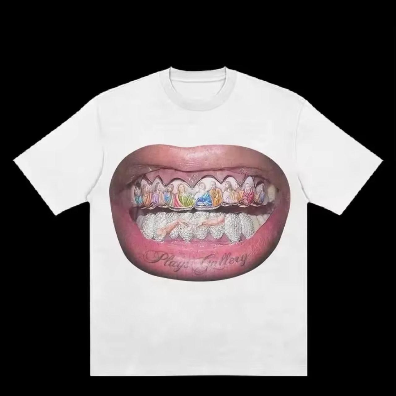 smile with grills graphic tee shirt - Depop