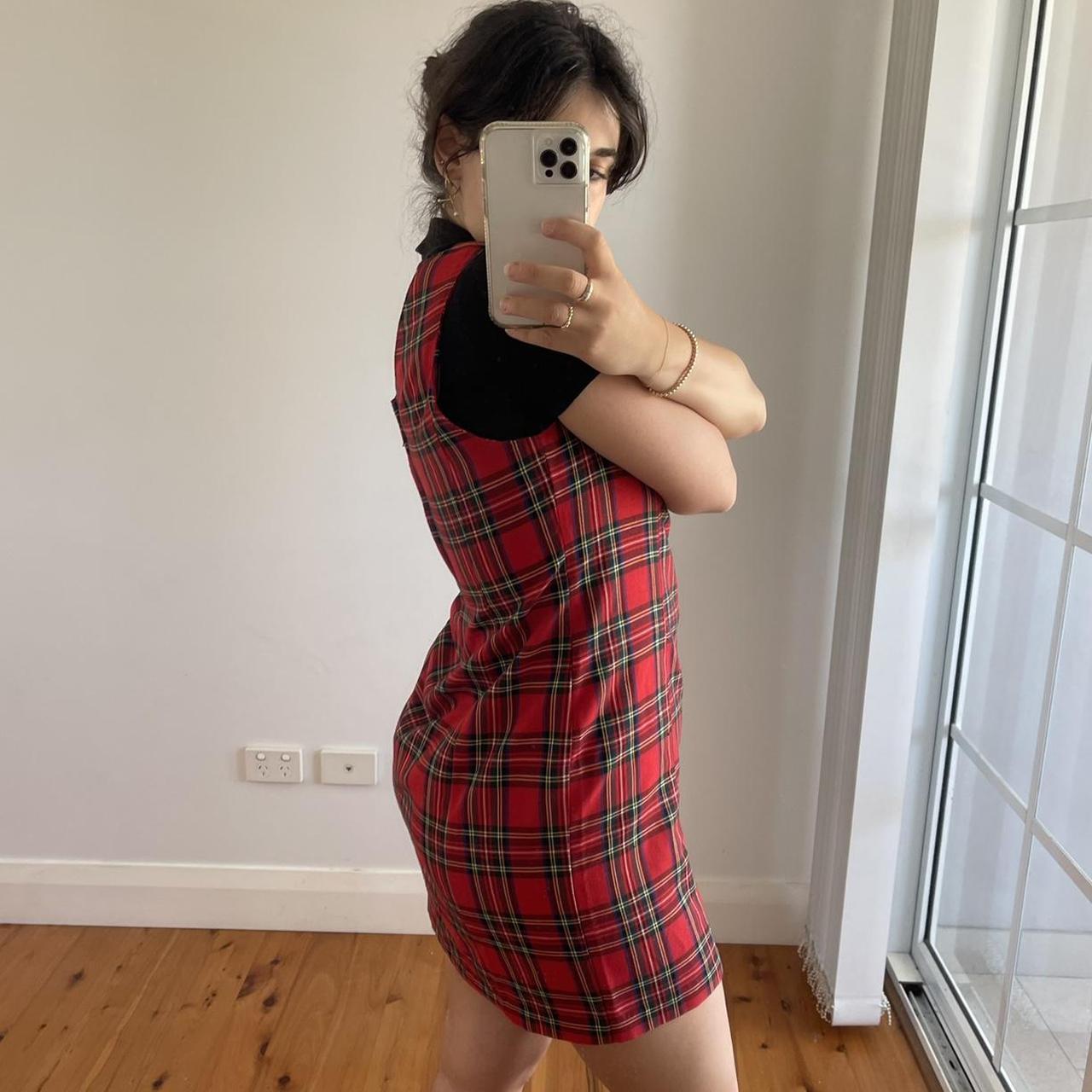 VINTAGE RED TARTAN MINI DRESS Stunning 80s does 60s... - Depop