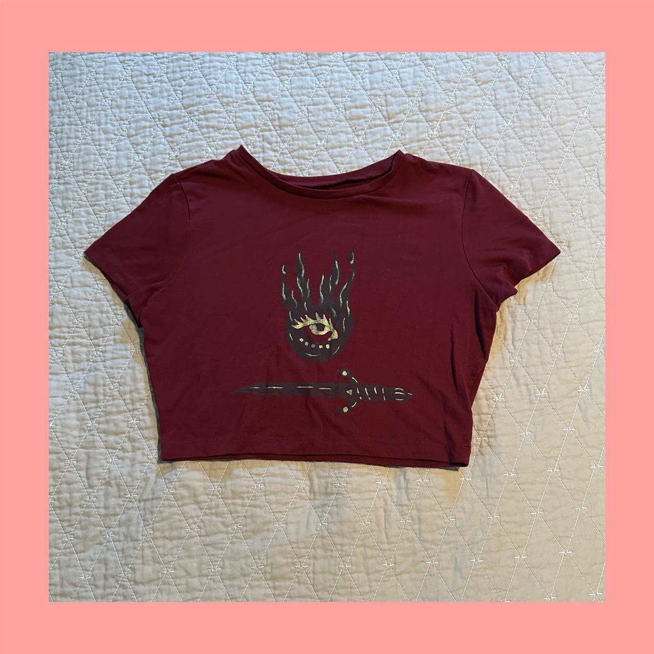 Maroon Crop Top Women’s maroon crop top with black... - Depop