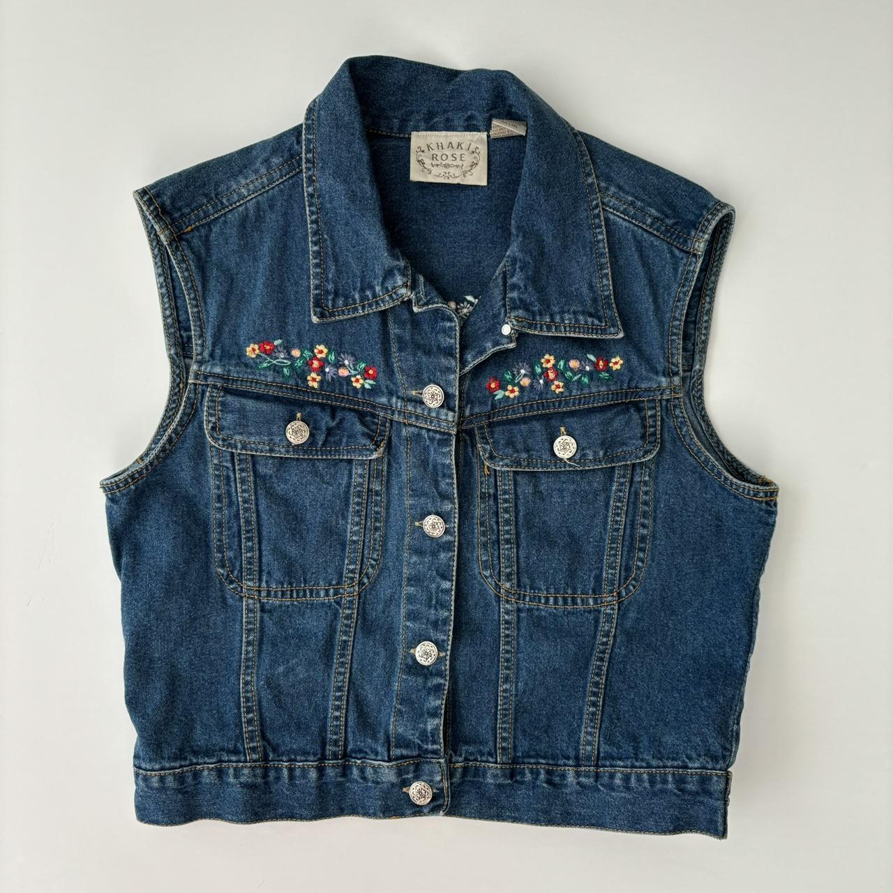 embroidered denim vest! colorful floral... - Depop