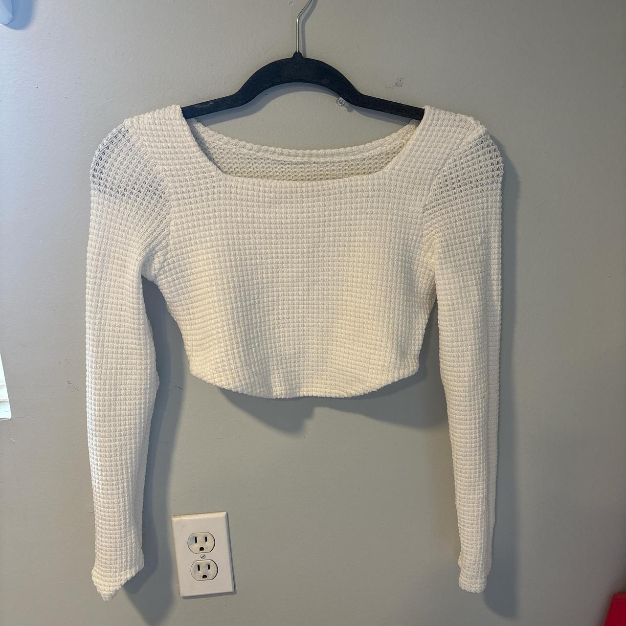 White cropped long sleeve sweater #cropped | Depop