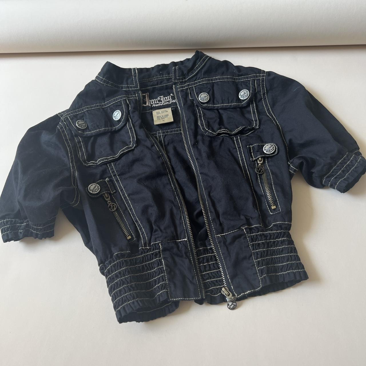 Cute Short Sleeve Crop Jacket Black with silver... - Depop