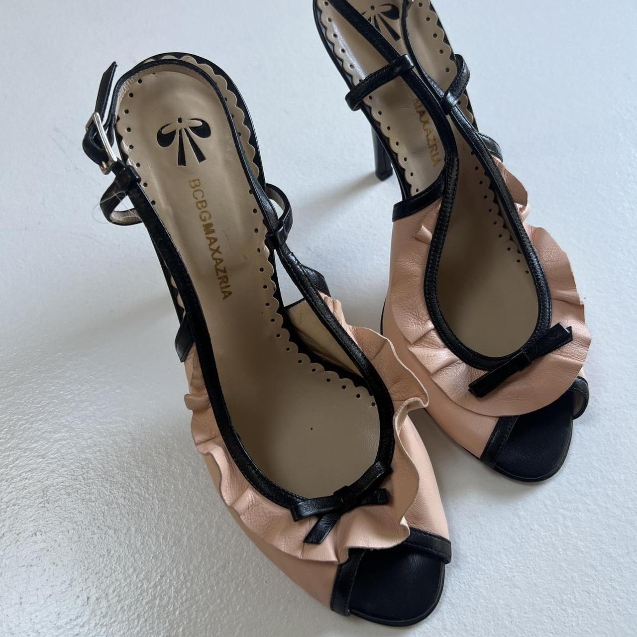 BCBG Heels Baby peach/pink ruffled stiletto heels... | Depop