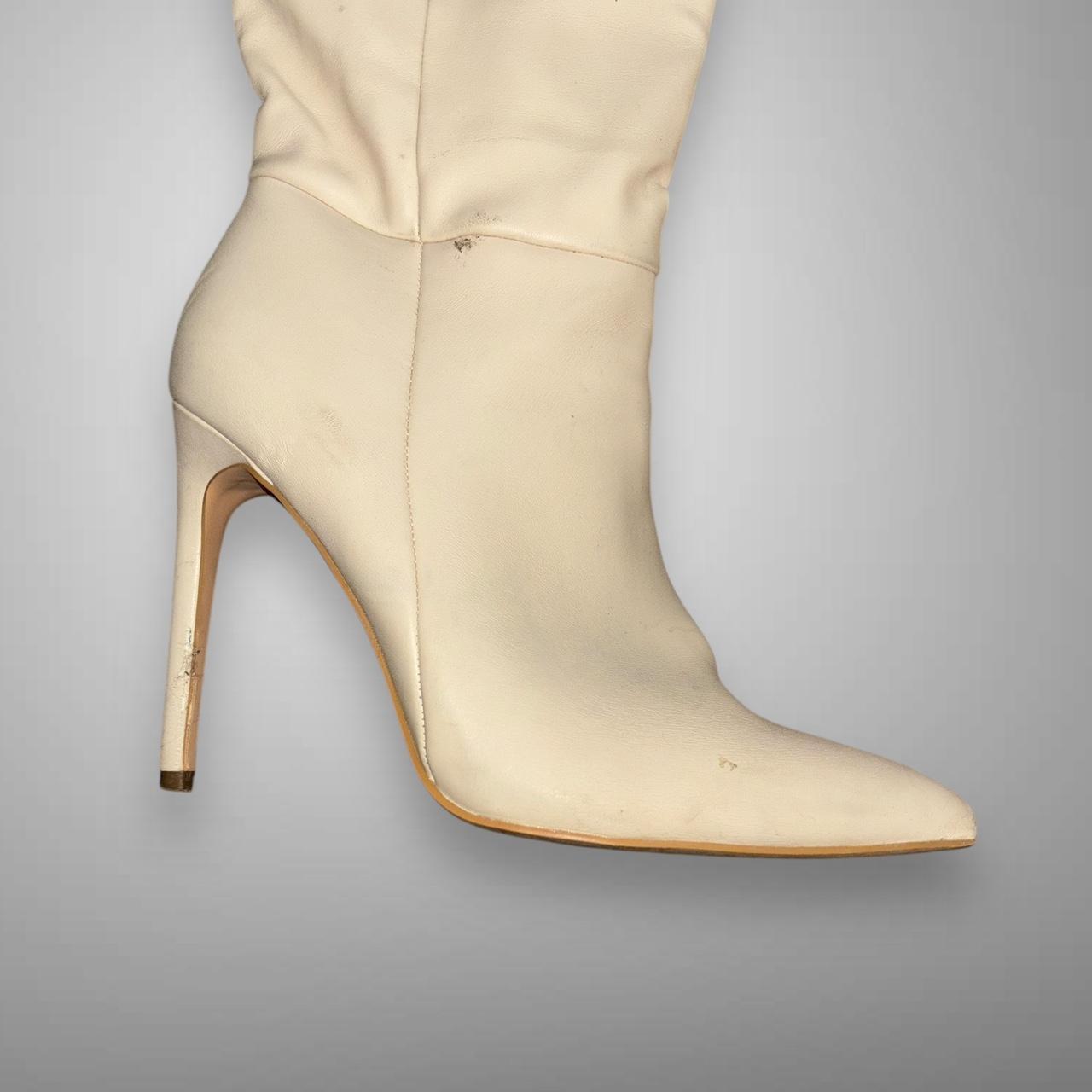 Cream knee-high boots with a 5.5" heel Scuff on... - Depop