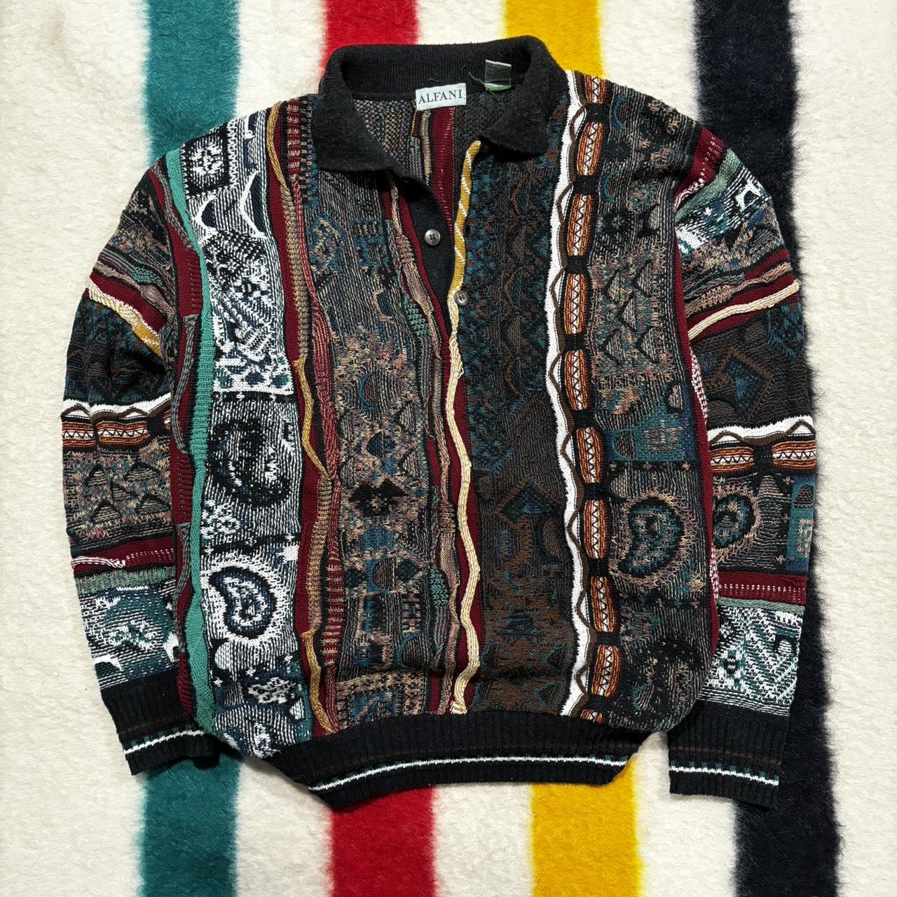 Vtg coogie style multi color sweater patchwork coogi... - Depop