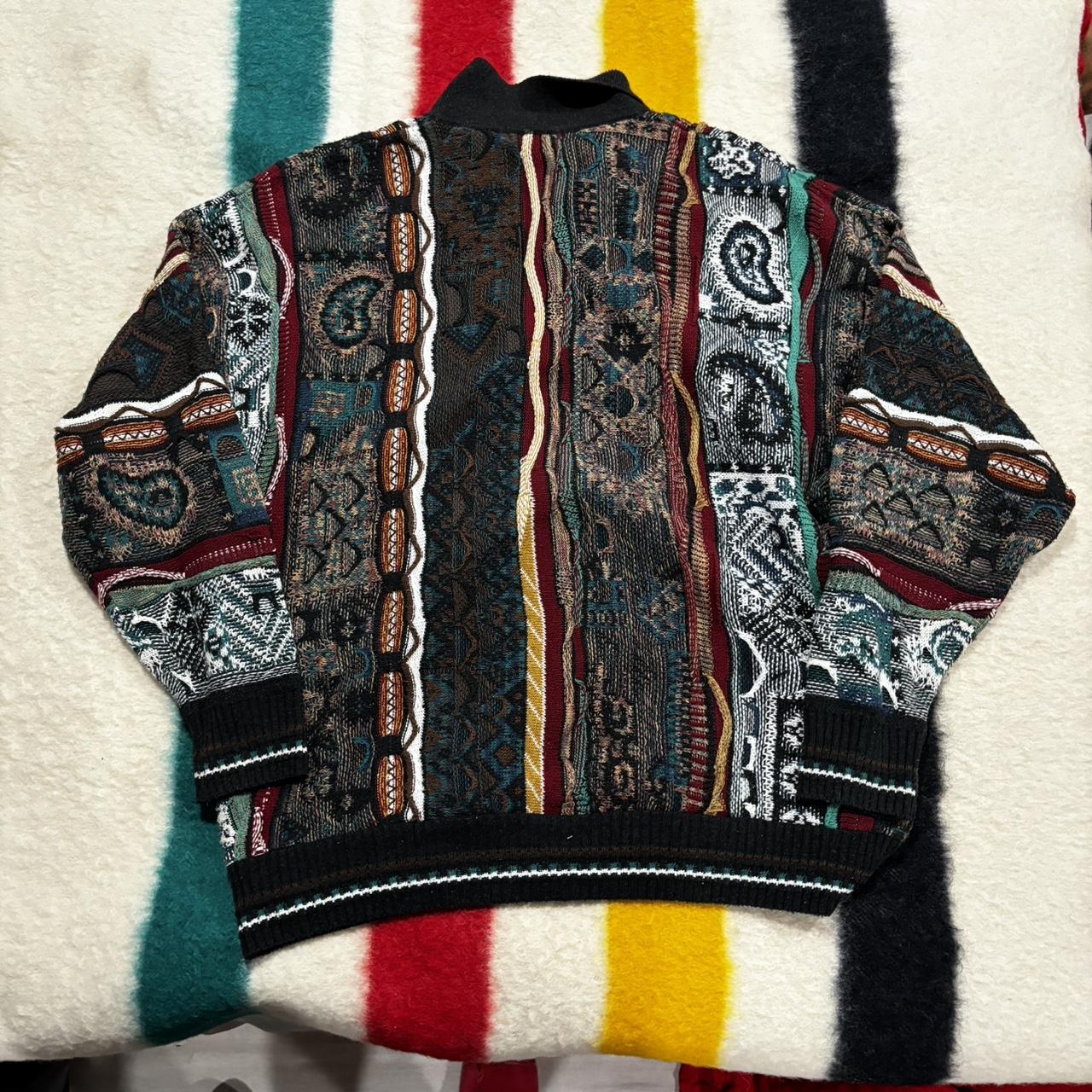 Vtg coogie style multi color sweater patchwork coogi... - Depop