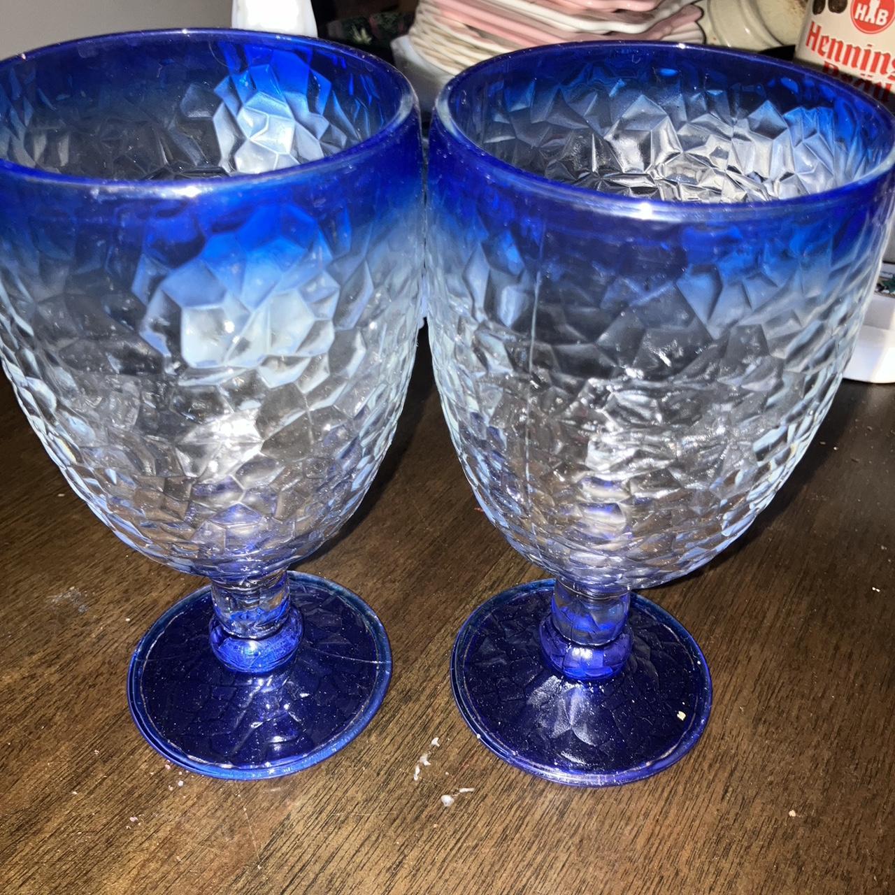 blue rimmed textured goblets vintage wine glasses... - Depop
