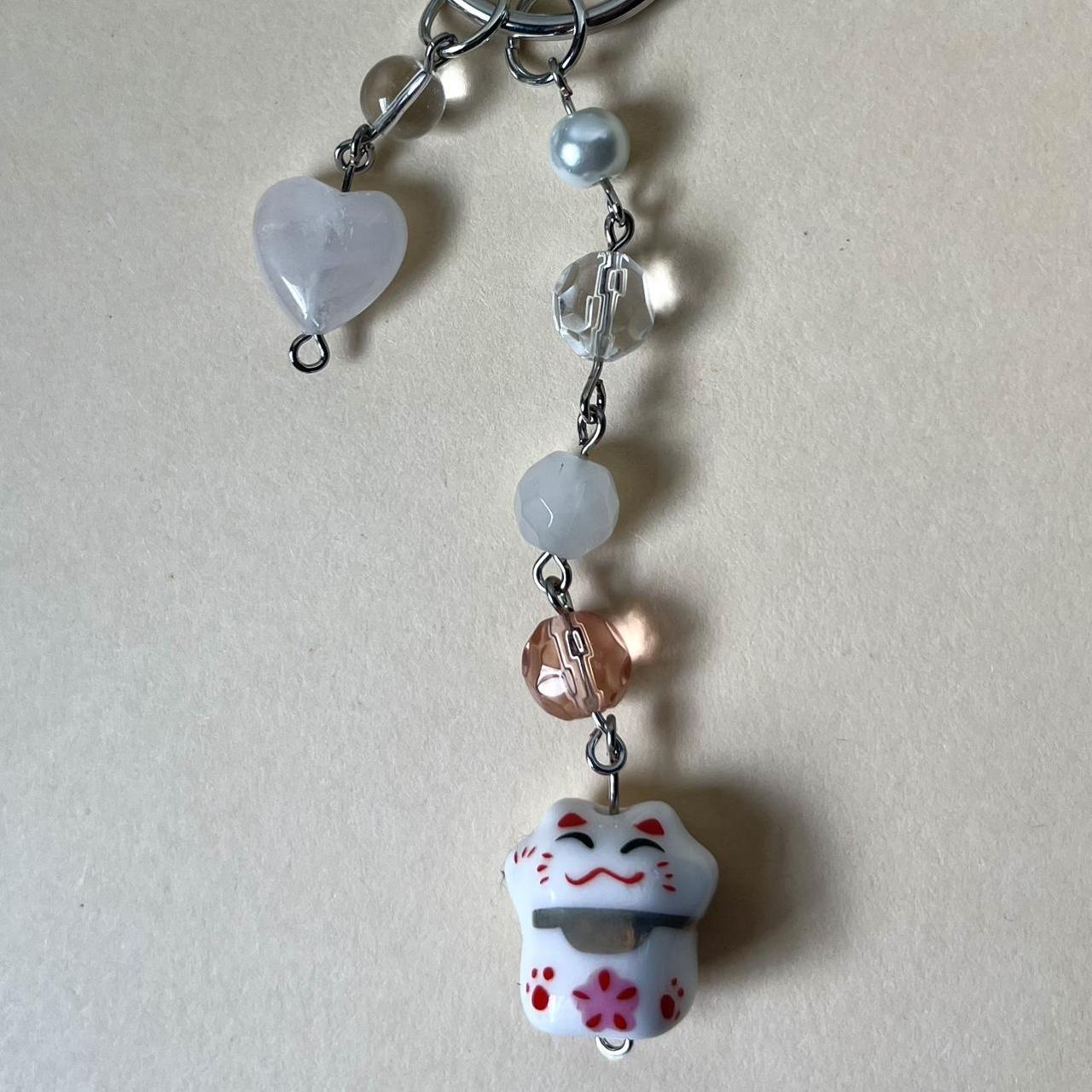pink cat keychain 💌 made by me :) 🏮 glass beads and... - Depop