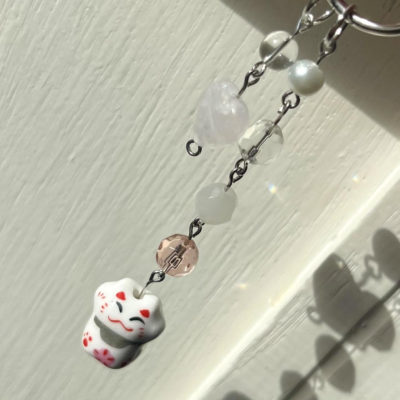 pink cat keychain 💌 made by me :) 🏮 glass beads and... - Depop