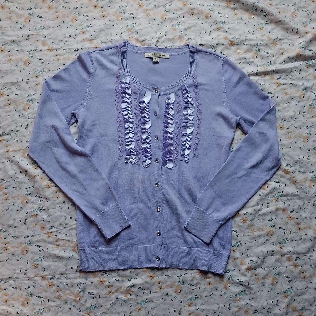 Cute lavender cardigan with ruffles and rhinestone... - Depop