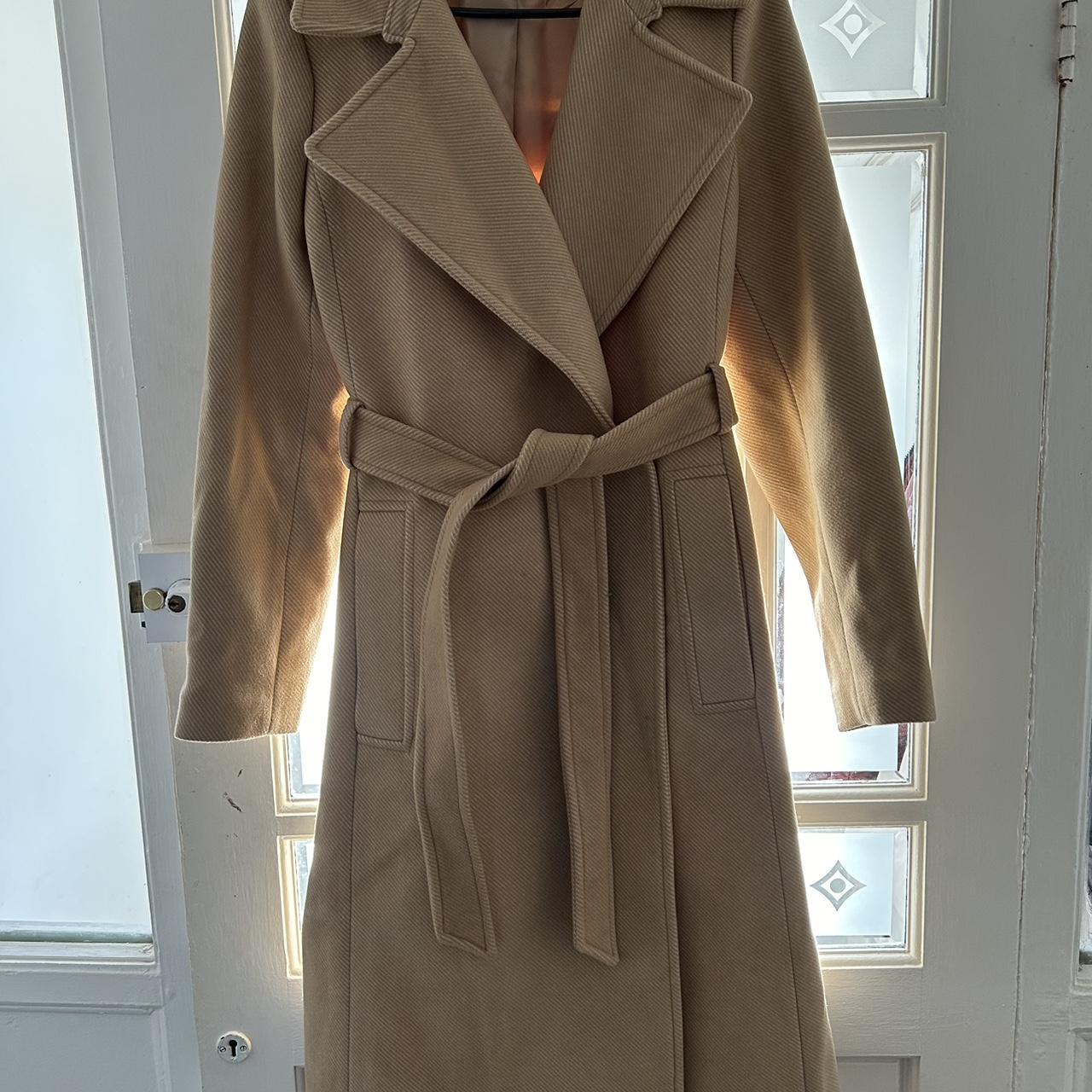 Tan belted wrap style coat only worn a few times so... - Depop