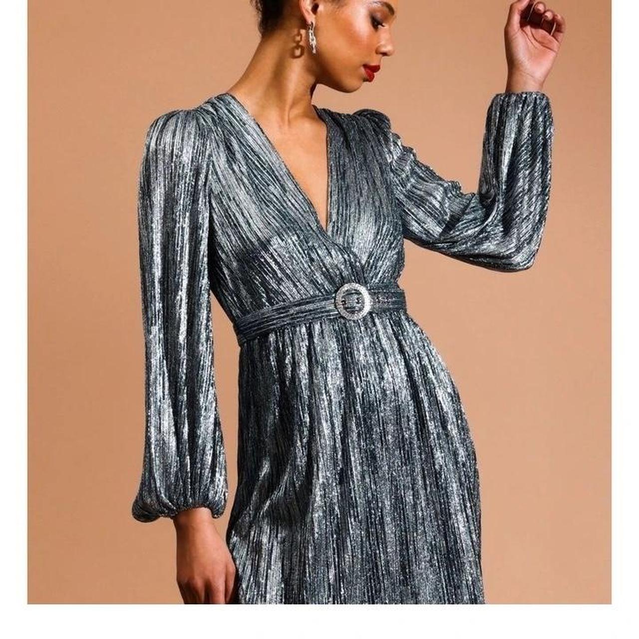 Myer Collection: metallic plisse belted maxi dress... - Depop